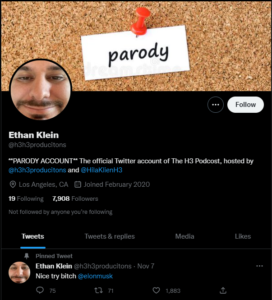 Ethan Klein is back on Twitter with fake parody account